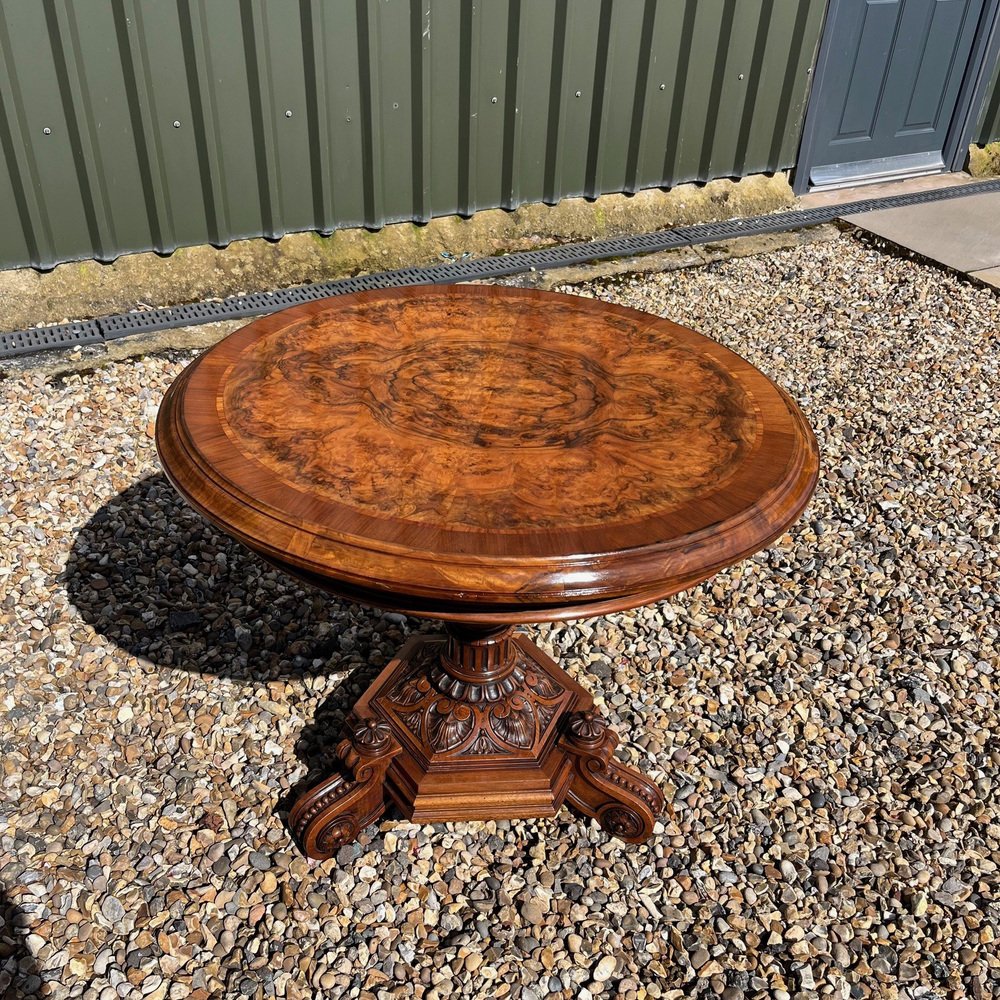English Victorian Period Burr Walnut Centre Table, 1870s for sale at Pamono