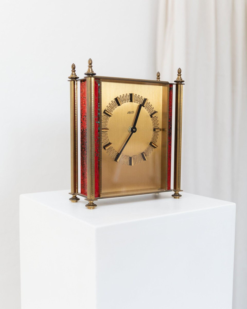 Atlanta Desk Clock in Brass, 1970s for sale at Pamono
