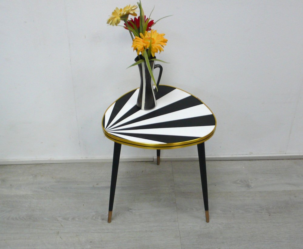 Small Mid-Century German Triangle-Shaped Side Table with White & Black ...