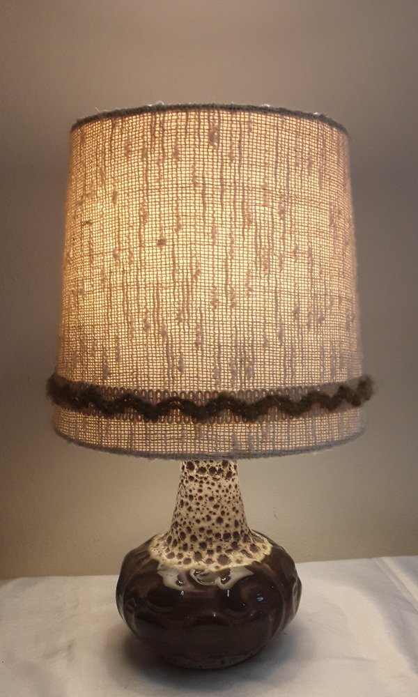 Vintage German Table Lamp with Fabric Shade, 1970s for sale at Pamono