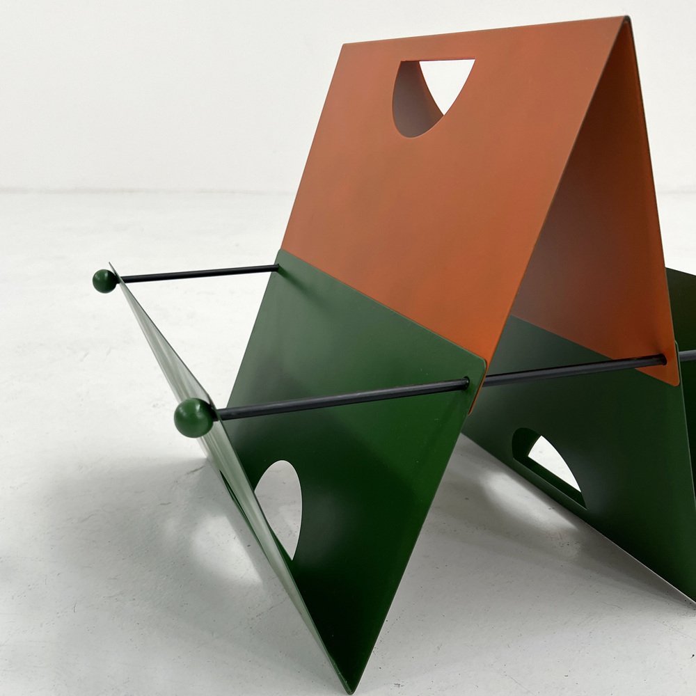 Green & Orange Magazine Rack in Metal, 1980s for sale at Pamono