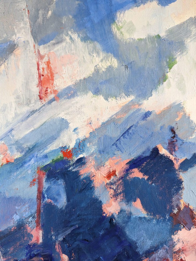 Blue & Red, Oil Painting, 1950s, Framed for sale at Pamono