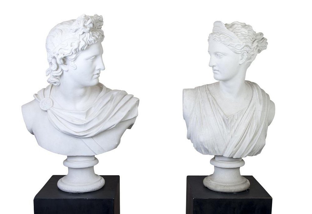 French Artist, Busts of Apollo and Artemis, 1800s, Plaster, Set of 2 ...