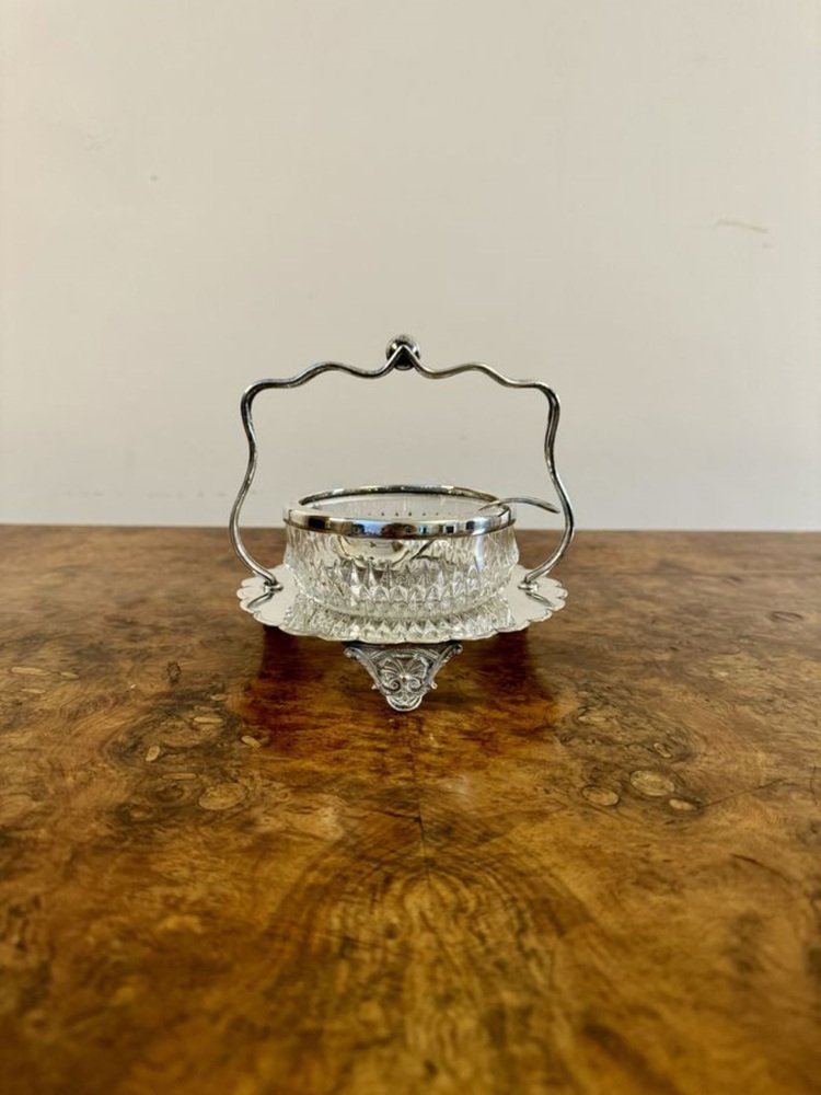 Antique Edwardian Silver Plated Jam Pot and Spoon, 1900, Set of 2 for ...