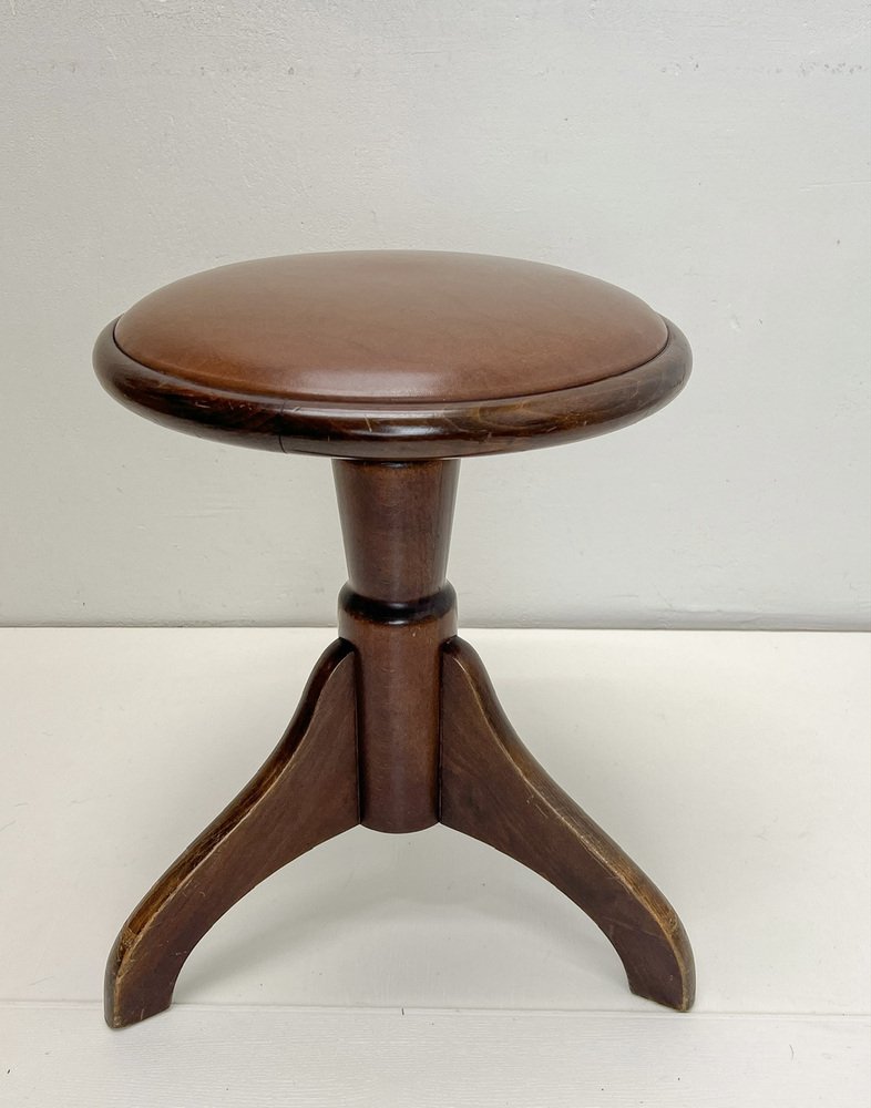 Art Deco Adjustable Oak and Leather Piano-Stool, 1930s for sale at Pamono