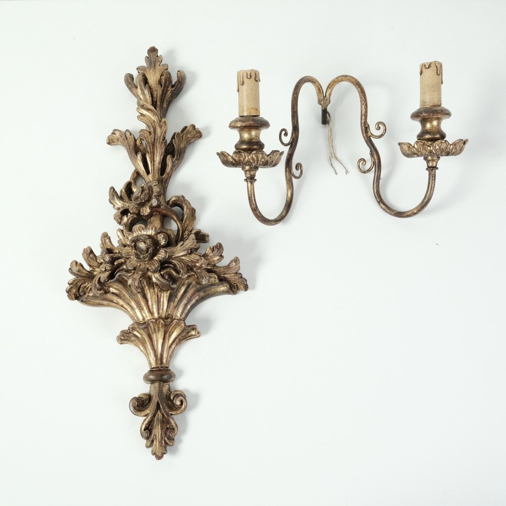 Baroque Sconces in Gilded Wood, 1960s, Set of 2 for sale at Pamono