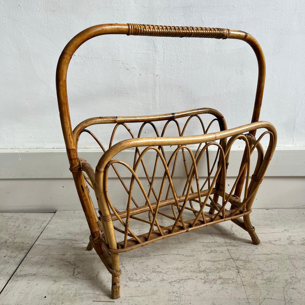 Large Bamboo and Cane Magazine Rack, 1960s for sale at Pamono