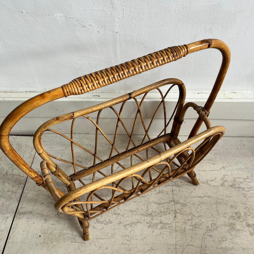 Large Bamboo and Cane Magazine Rack, 1960s for sale at Pamono
