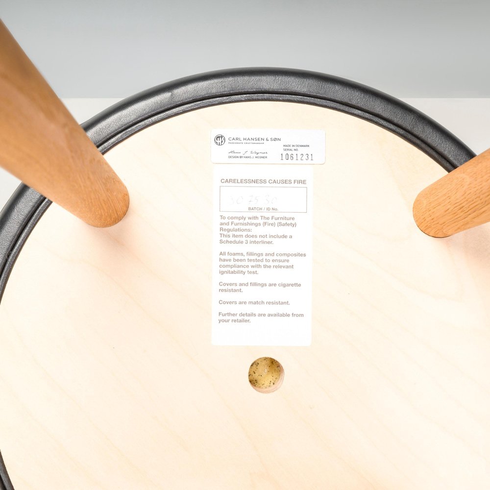 Black Leather & Oak CH56 Bar Stools attributed to Hans J Wegner for ...