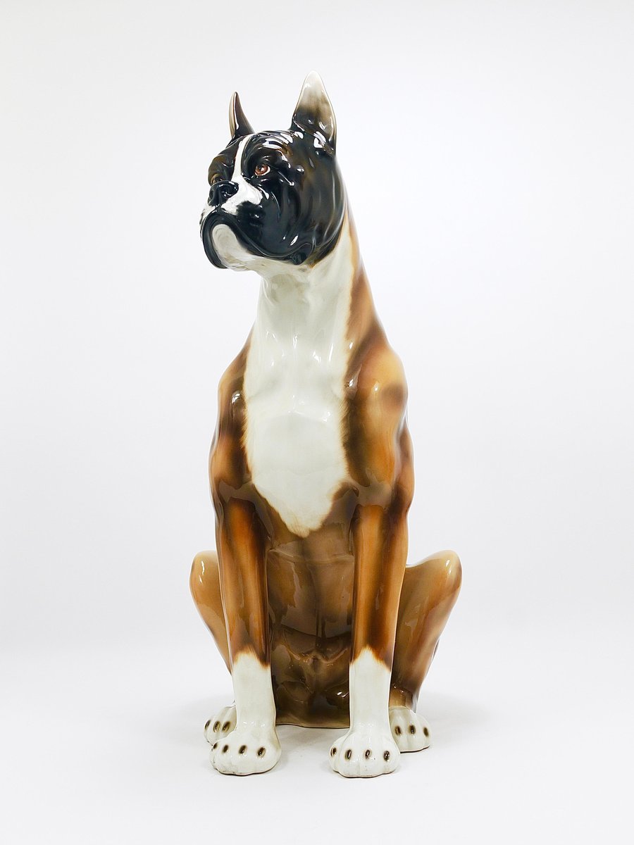 Boxer Dog Life-Size Majolica Statue Sculpture in Glazed Ceramic, Italy ...