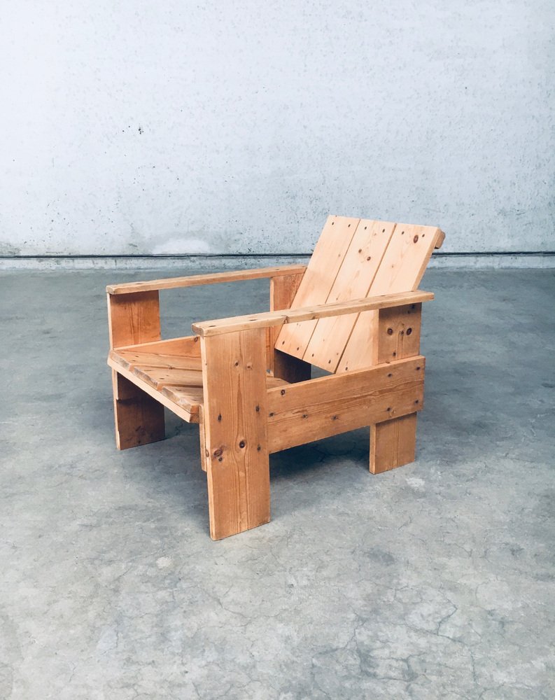 De Stijl Movement Dutch Pine Crate Chair attributed to Gerrit Rietveld ...