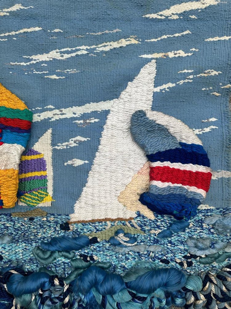 Mid-Century Brutalist Macrame Tapestry with Boat Design, 1950s for sale ...