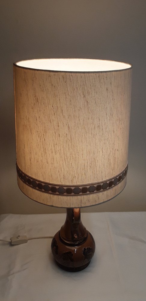 Vintage German Table Lamp with Brown Ceramic Base and Original Beige ...