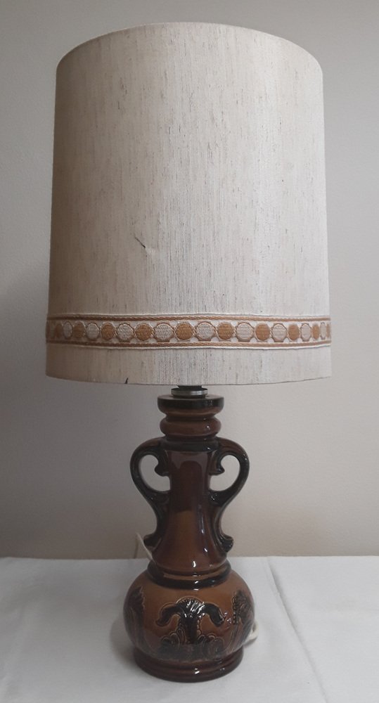 Vintage German Table Lamp with Brown Ceramic Base and Original Beige ...