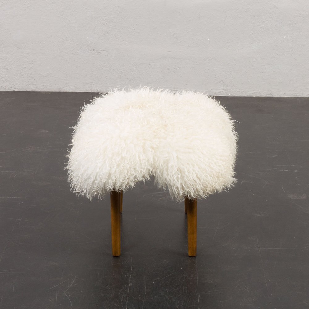 Mid-Century Danish Footstool in Long Hair Sheepskin, 1960s for sale at ...