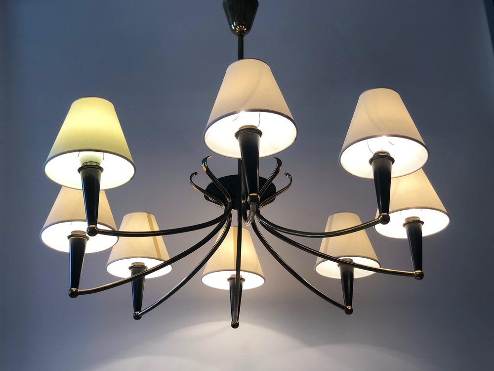 Modern Eight Arm Chandelier with Parchment Shades, Austria, 1955 for ...