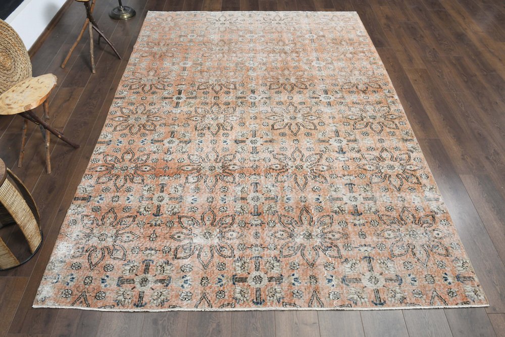 Vintage Turkish Orange Floral Rug, 1960s for sale at Pamono