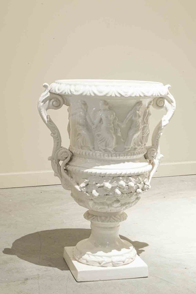 Large Classic Style Bowl and Base in Glazed White Ceramic, 20th Century ...