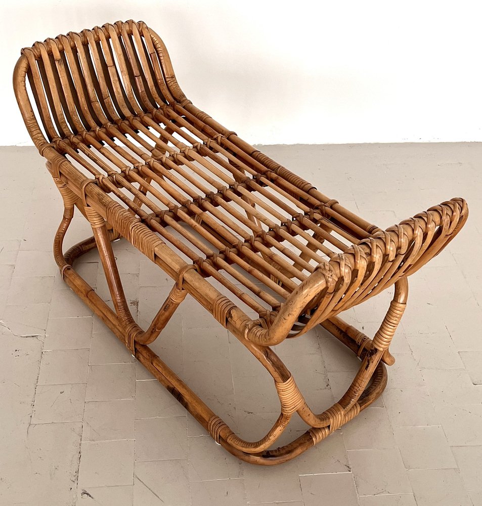 Italian Rattan Bamboo Bench by Tito Agnoli, 1970s for sale at Pamono