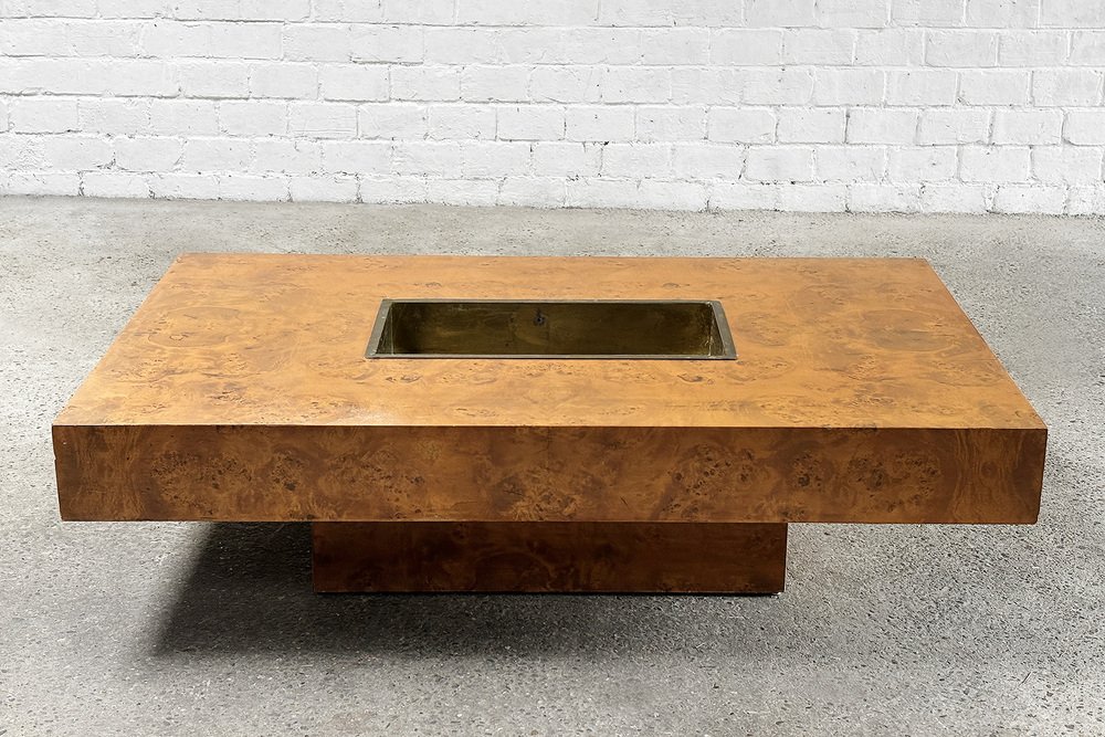 Burl Wooden Coffee Table with Brass Bar by Jean Charles for Maison ...