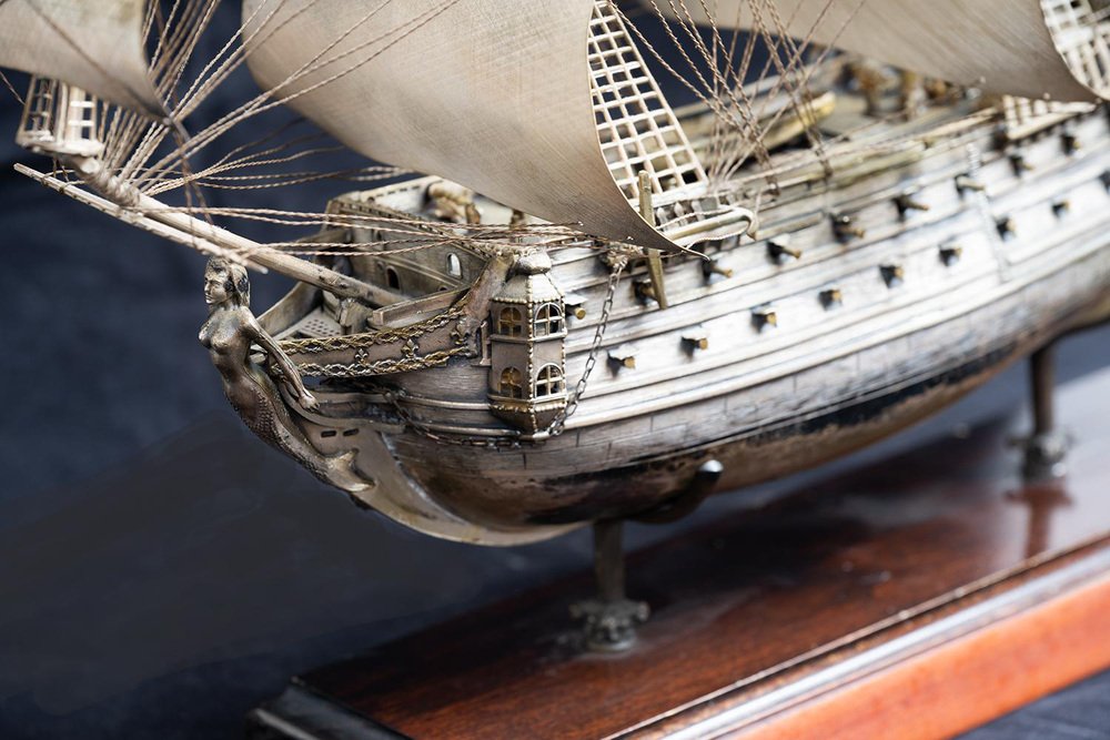 Antique Sailing Ship in Chiselled Silver, Naples, Early 20th Century ...