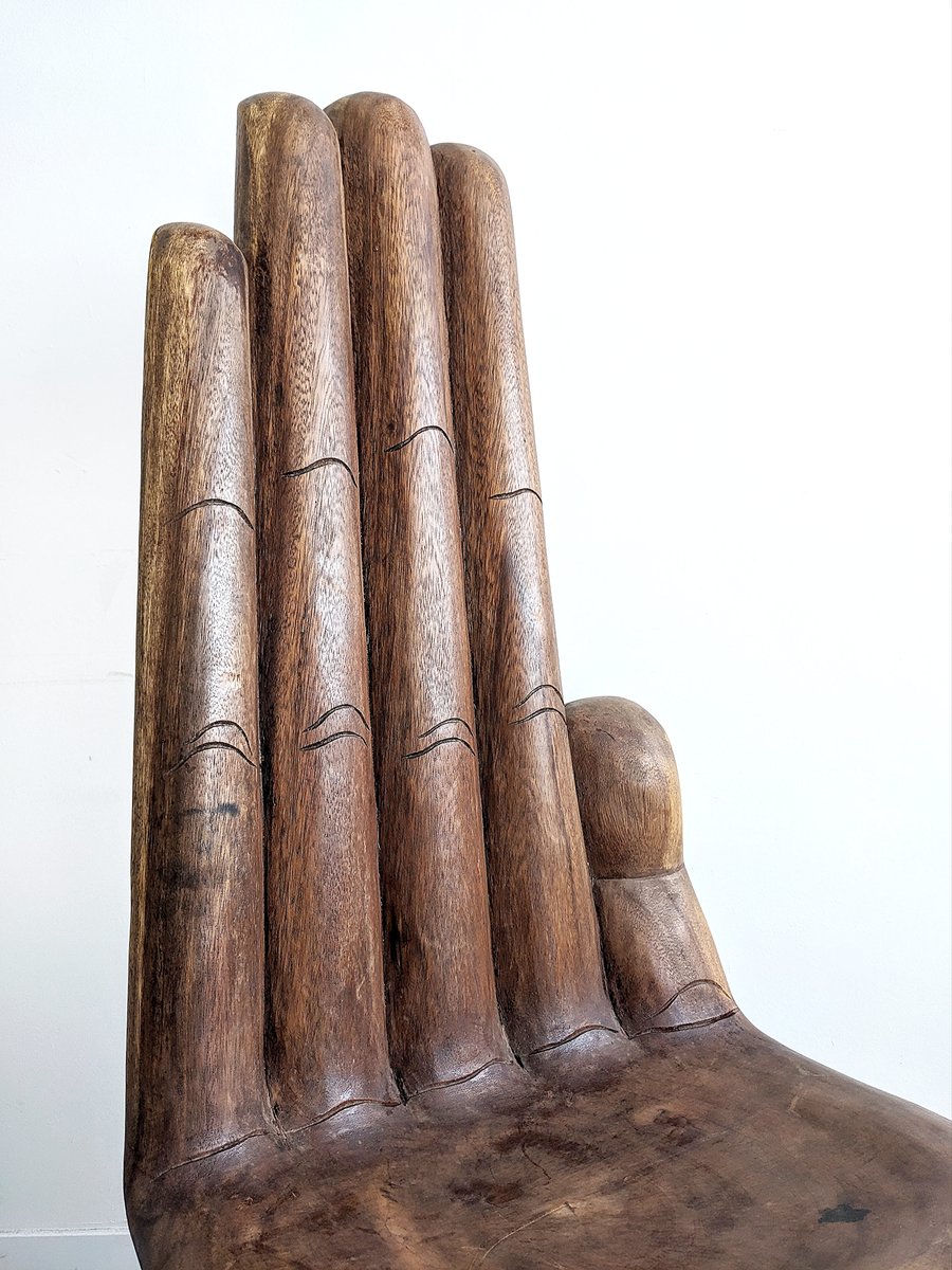 Handcarved Teak Hand Chair, 1970s for sale at Pamono