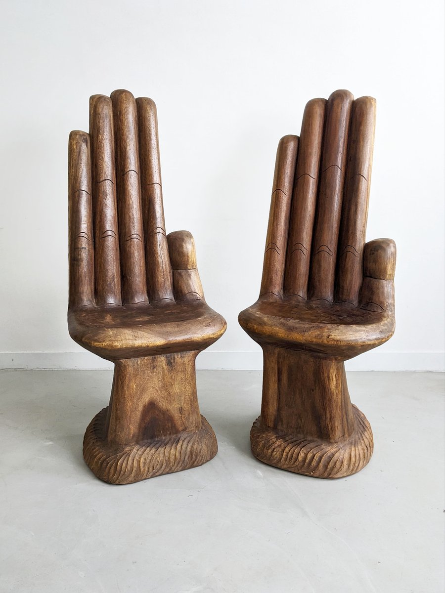 Handcarved Teak Hand Chair, 1970s for sale at Pamono