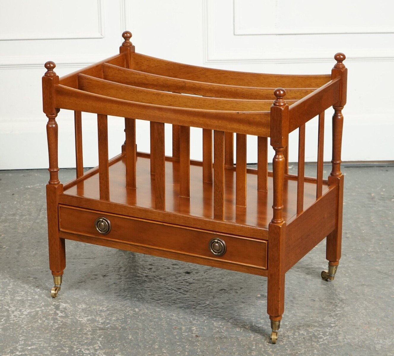 Vintage Yew Wood Canterbury Newspaper Rack with Brass Handles and ...