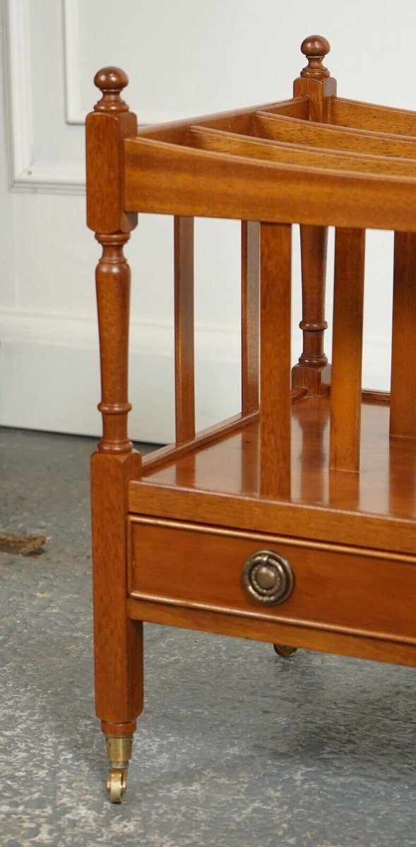 Vintage Yew Wood Canterbury Newspaper Rack with Brass Handles and ...