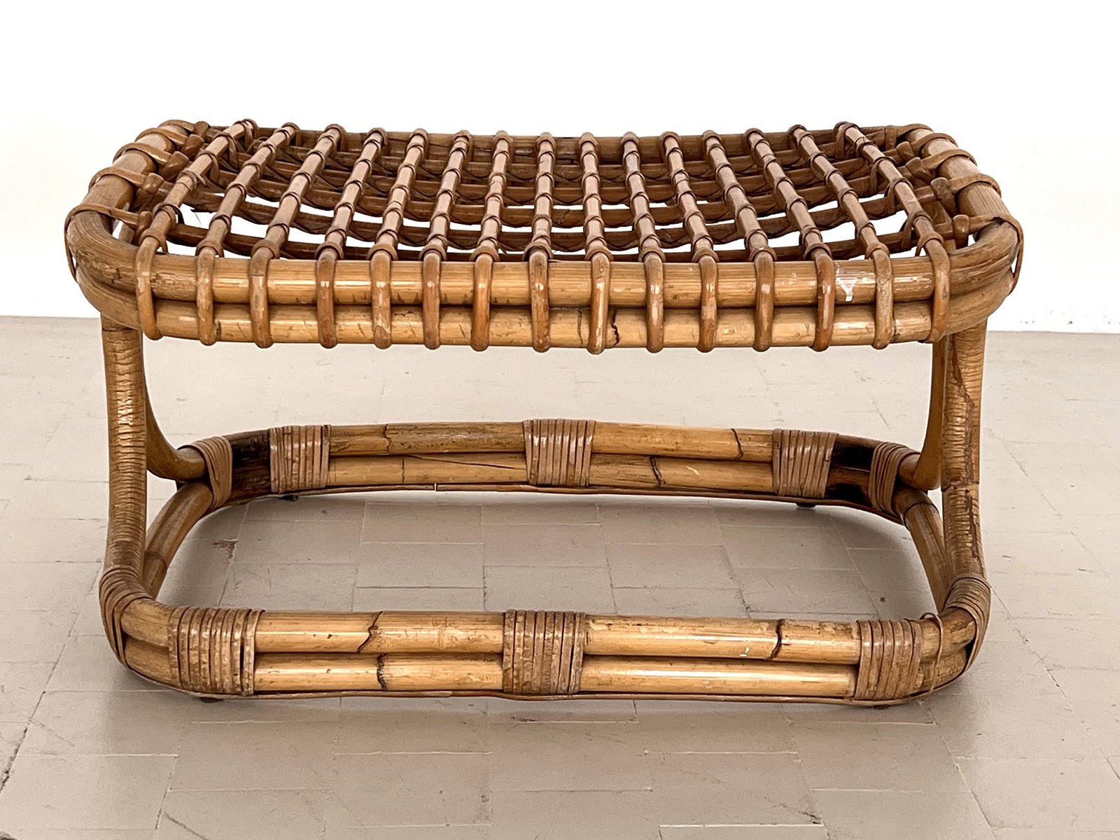 Midcentury Italian Stool in Bamboo Rattan by Tito Agnoli, 1960s for ...