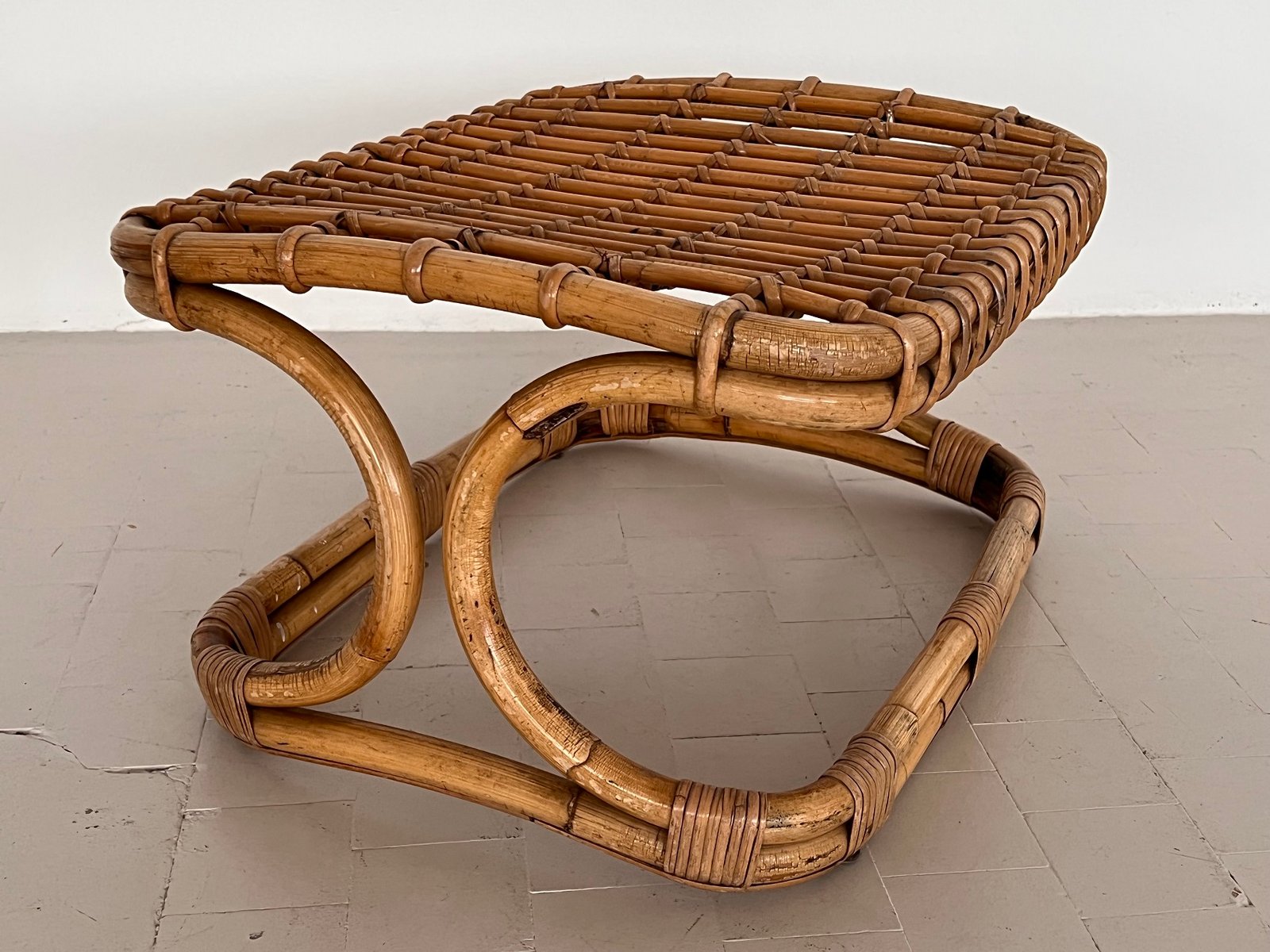 Midcentury Italian Stool in Bamboo Rattan by Tito Agnoli, 1960s for ...