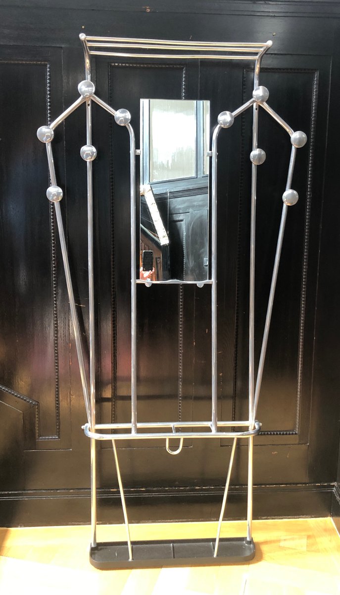 Art Deco Aluminum Coat Rack with Mirror, 1920s for sale at Pamono