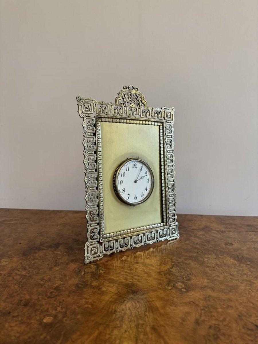 Antique Victorian Ornate Brass Desk Clock, 1880 for sale at Pamono