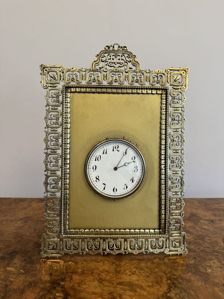 Antique Victorian Ornate Brass Desk Clock, 1880 for sale at Pamono