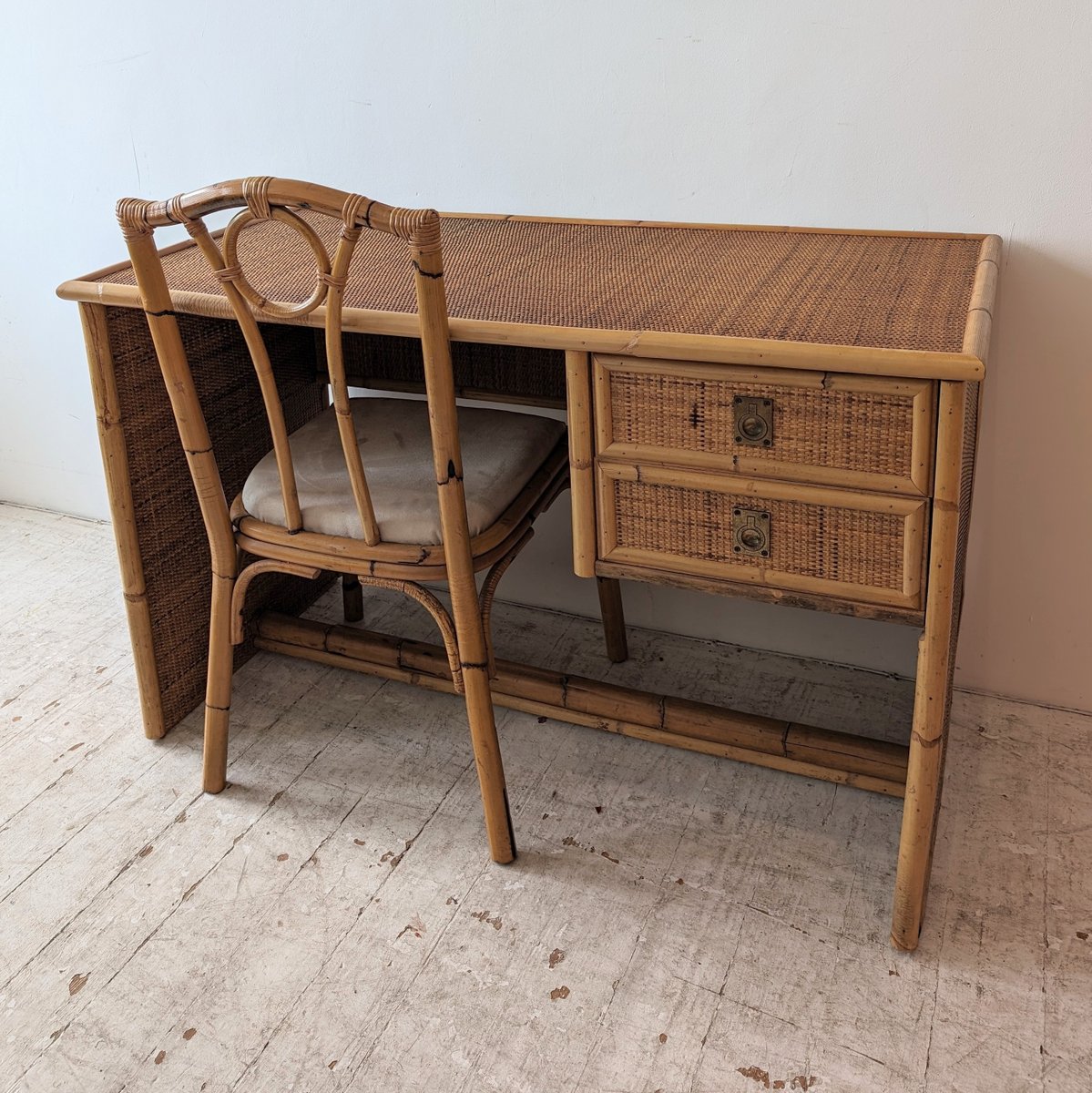 Vintage Bamboo and Rattan Desk / Dressing Table from Dal Vera, Italy ...