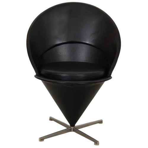 Black Leather Cone Chair by Verner Panton, 1990s for sale at Pamono