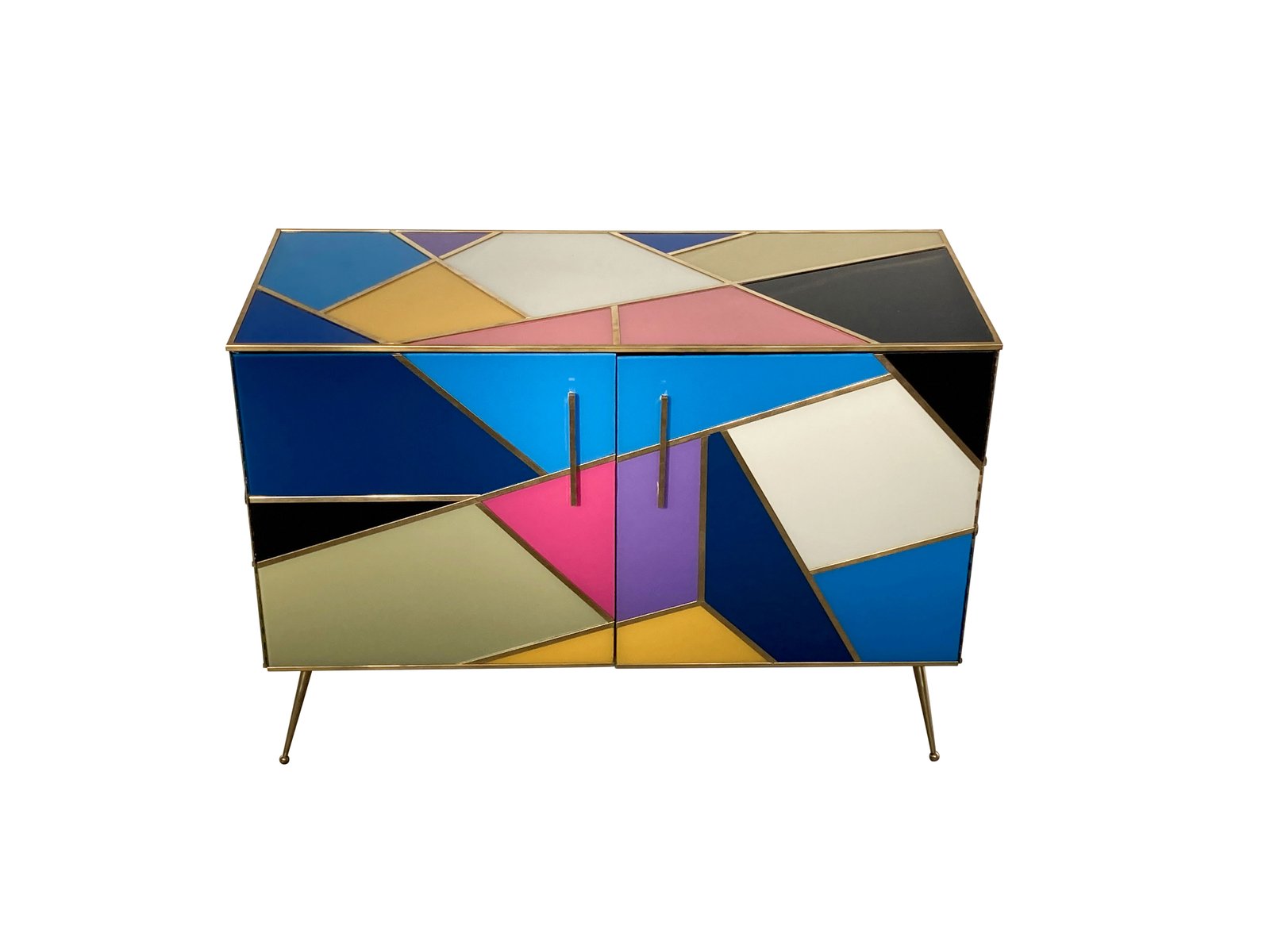 Two-Door Sideboard in Colored Glass, 1980s for sale at Pamono