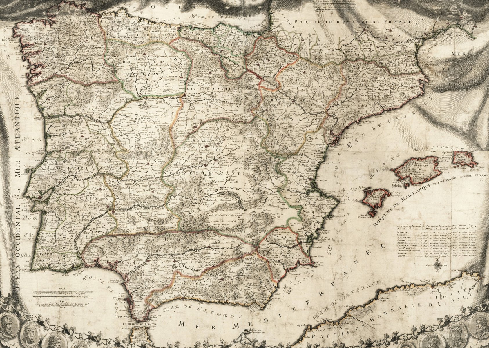 Antique Map of Spain Triumphant Under the Reign of Philip V by Nicolas ...