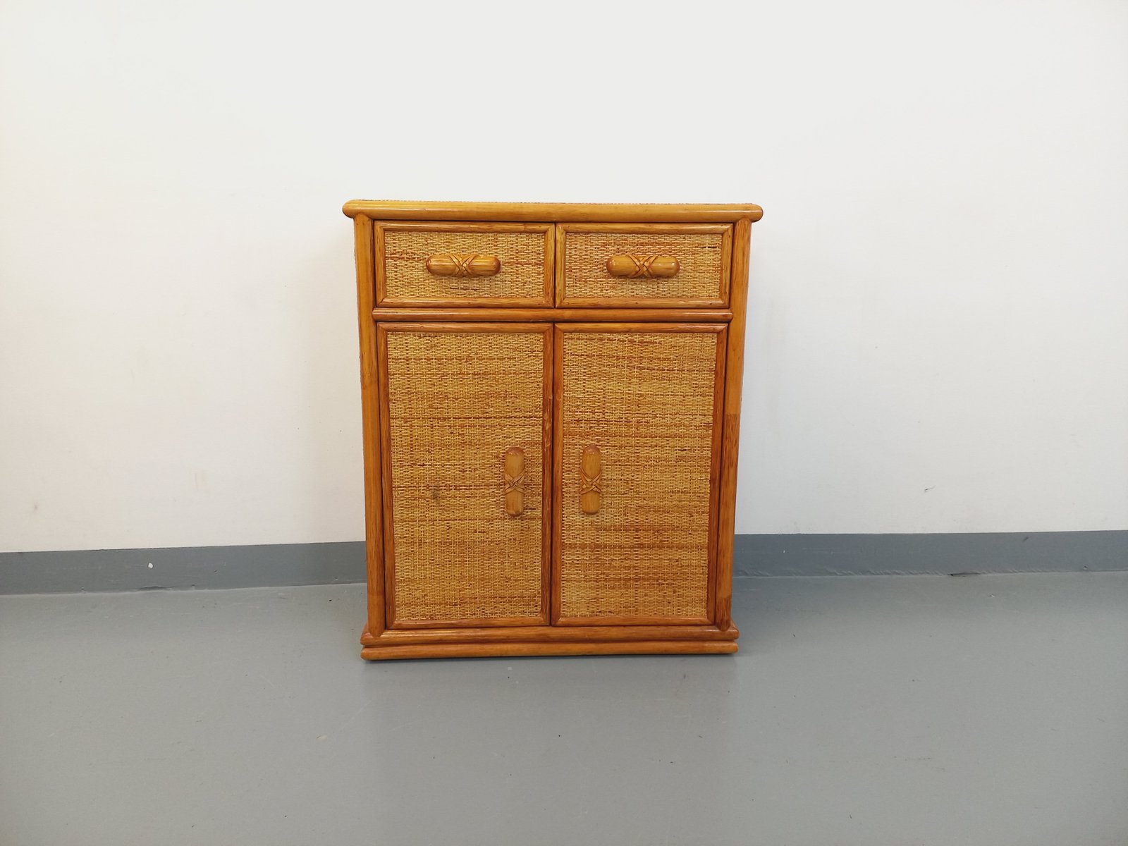 Vintage Rattan and Woven Rattan Storage Unit, 1960s for sale at Pamono