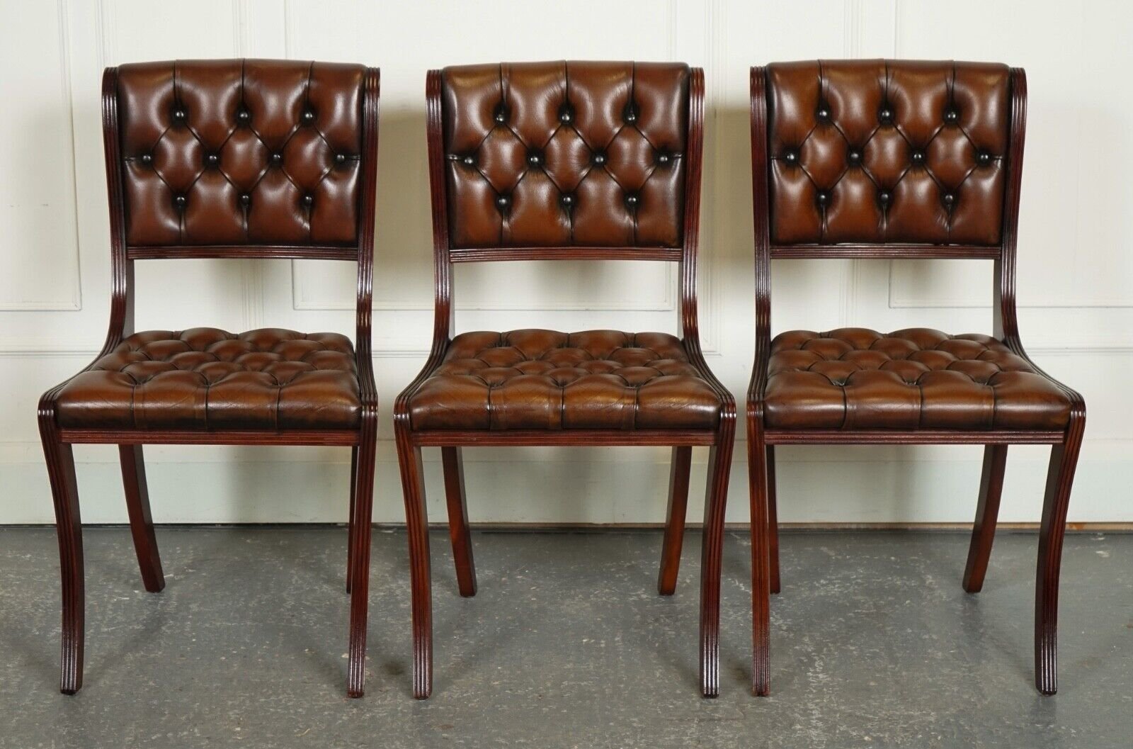 Chesterfield Leather Dining Chairs, Set of 6 for sale at Pamono