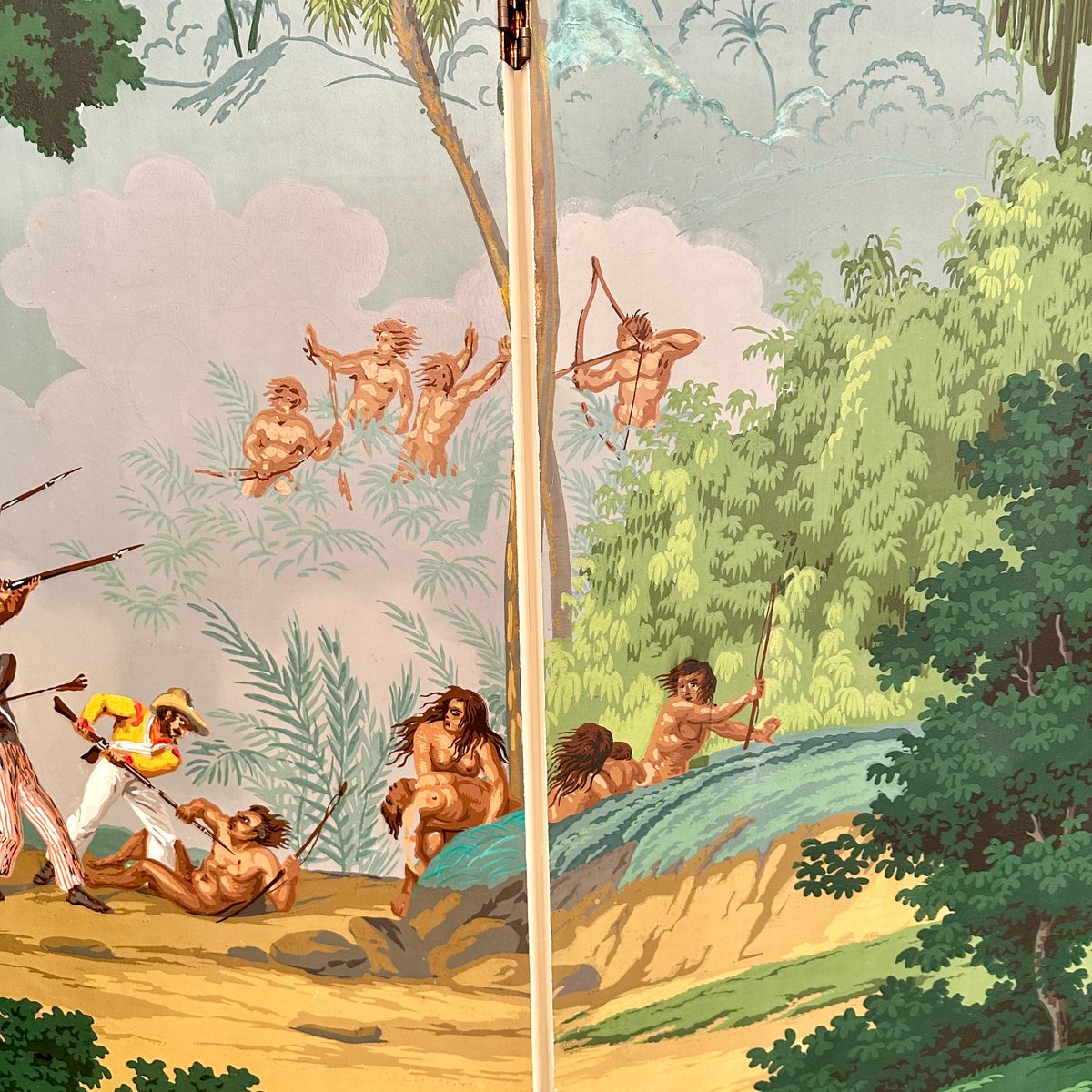 20th Century Zuber Four Panel Wallpaper Screen, 1940s for sale at Pamono