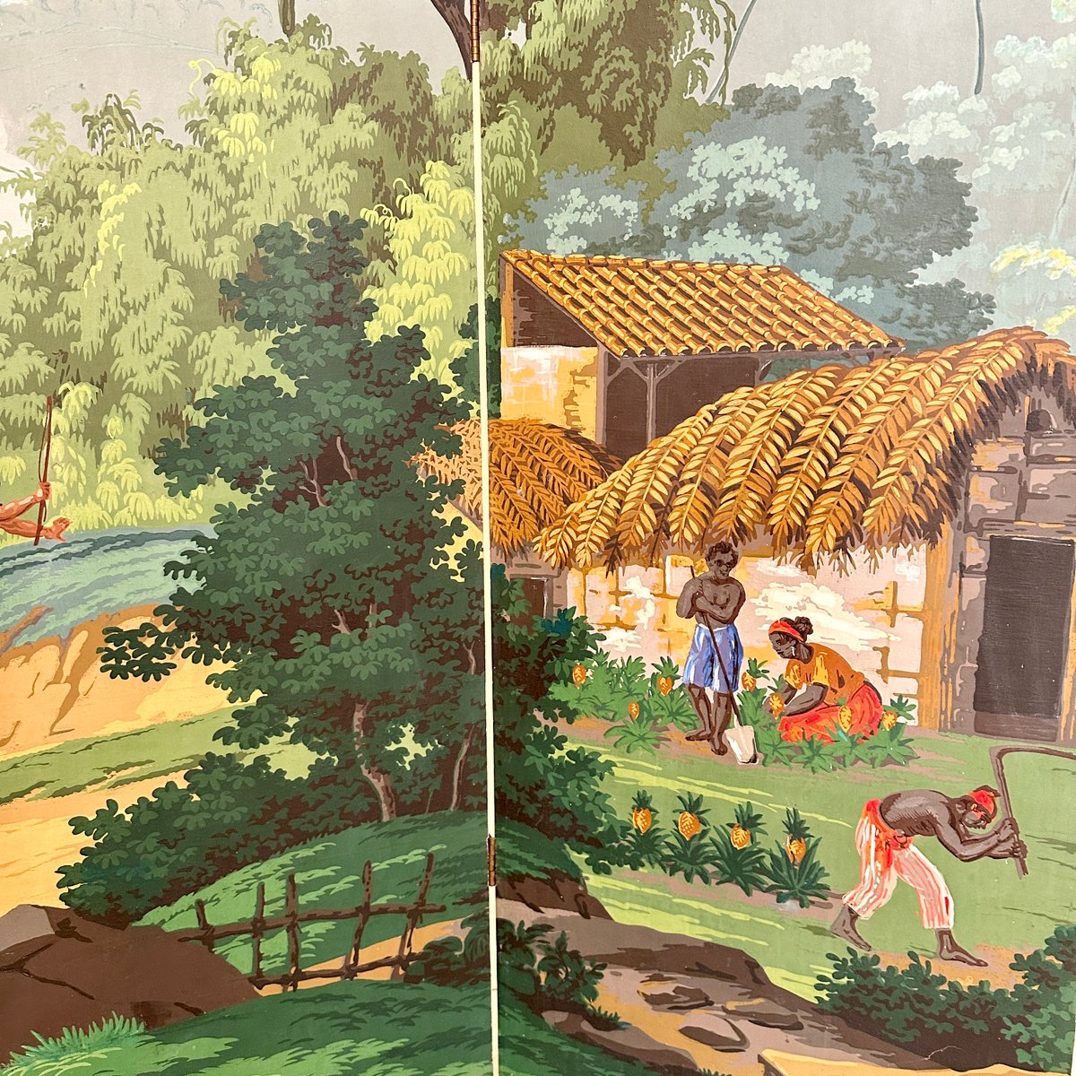 20th Century Zuber Four Panel Wallpaper Screen, 1940s for sale at Pamono