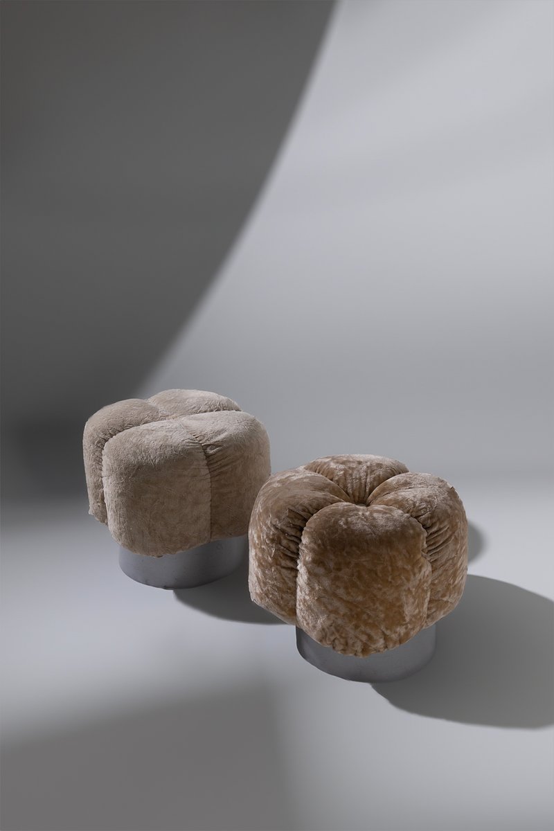 Vintage Italian Velvet Poufs in Flower Shapes, 1970s, Set of 2 for sale ...