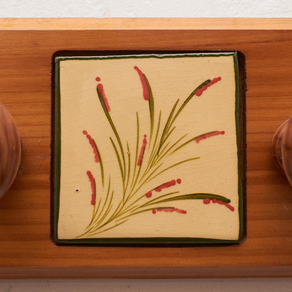 Vintage Hand-Painted Ceramic and Wood Hanger by Diaz Costa, 1960s for ...