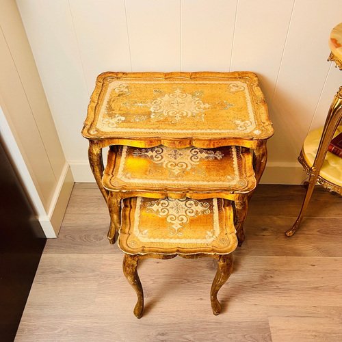 Vintage Neoclassical Gilded Gold Side Tables, Set of 3 for sale at Pamono