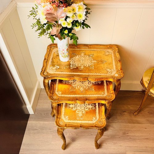Vintage Neoclassical Gilded Gold Side Tables, Set of 3 for sale at Pamono