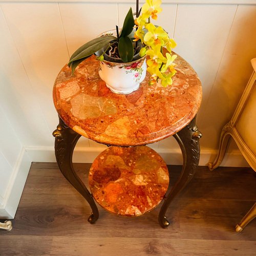 Vintage Hollywood Regency Rosso Verona Marble Tall Table for sale at Pamono