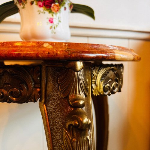 Vintage Hollywood Regency Rosso Verona Marble Tall Table for sale at Pamono