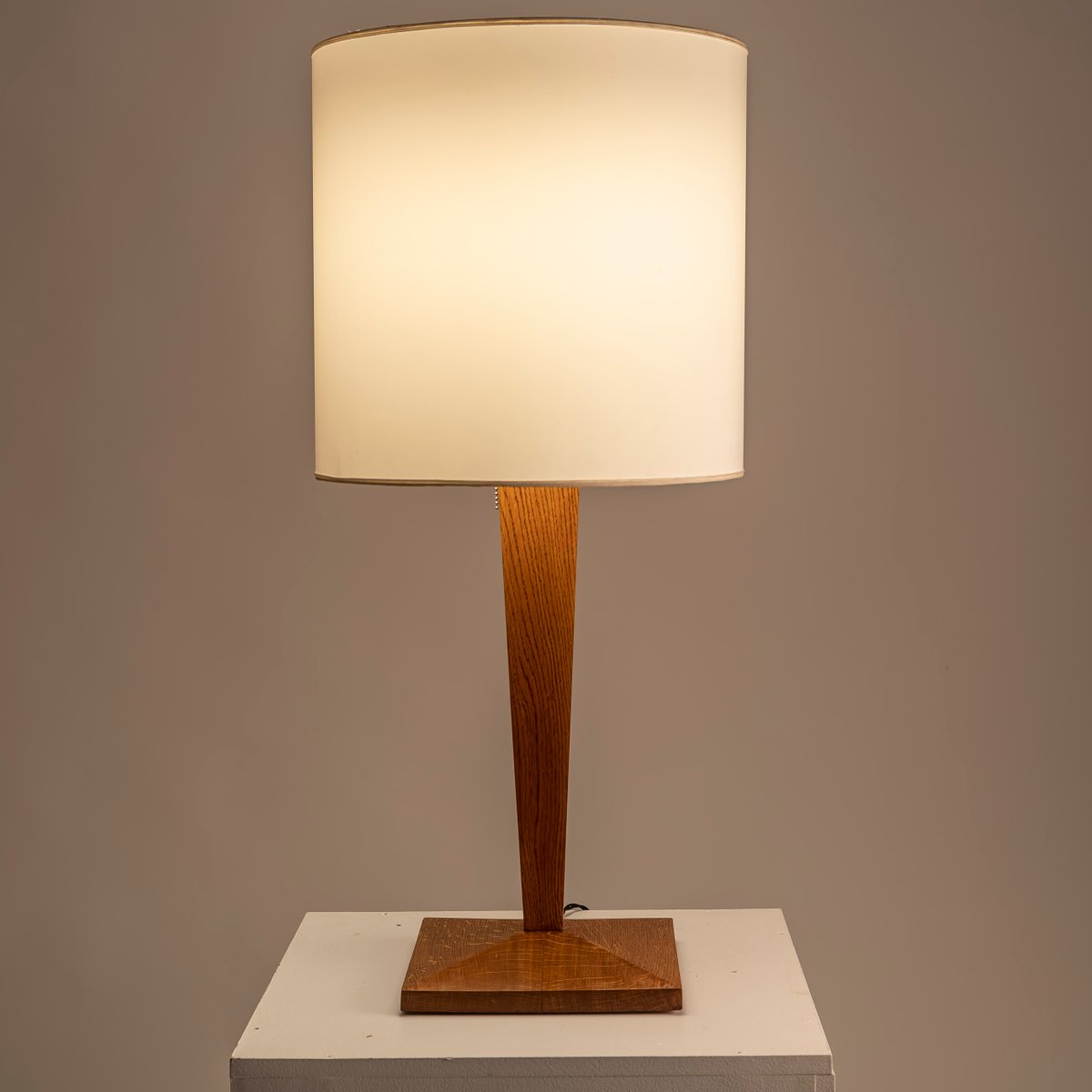 Art Deco Oak and Opaline Table Lamp, France, 1940s for sale at Pamono