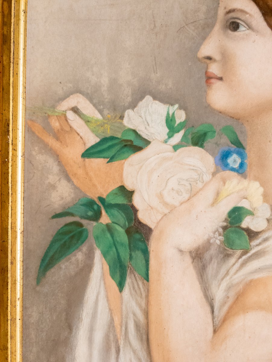 Mid-Century Modern Naive Portrait of a Lady, 1960s, Pastel, Framed for ...